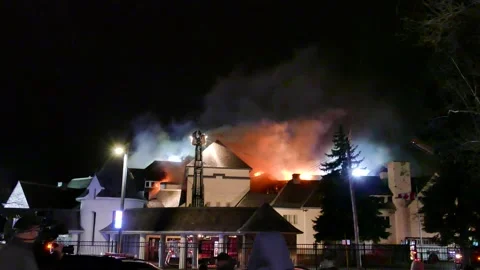 Massive structure on fire with flames an... | Stock Video | Pond5