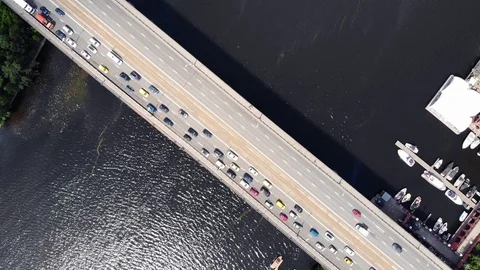 massive traffic jam on gray asphalt brid... | Stock Video | Pond5