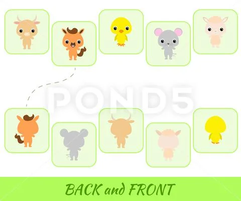 Matching educational game for children. Find the back and front cartoon ...