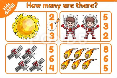 Math game How many are there cartoon space objects Illustration #246644328