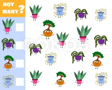 Math game for kids count how many items. Count how many cute cartoon ...