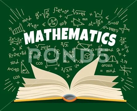 Math textbook, symbol and formulas on school board ~ Clip Art #238791911