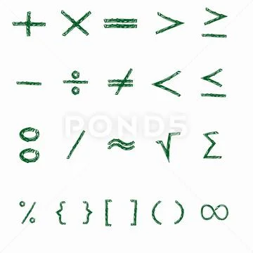 Mathematical Various Symbols, Plus, Minus, Brackets In Green: Royalty ...