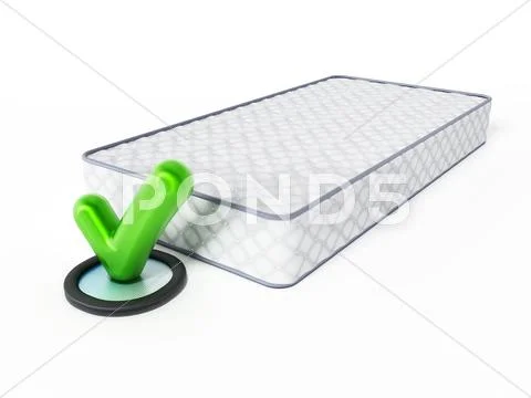 Mattress and tick sign isolated on white background. 3D illustration ...