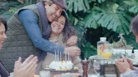 Mature Woman Having Outdoor Birthday Par... | Stock Video | Pond5