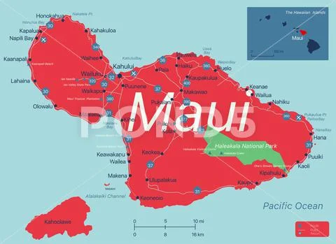 Maui island detailed editable map: Graphic #144542809