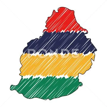 Mauritius map hand drawn sketch. Vector concept illustration flag ...