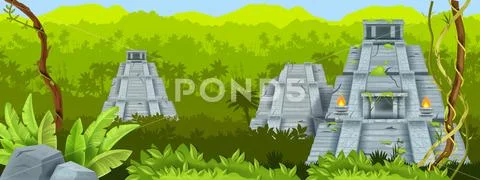 Maya pyramid vector illustration, ancient Mexico stone Aztec temple ...