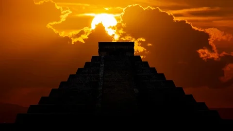 Mayan pyramid ( Kukulcan Temple ) at Sun... | Stock Video | Pond5
