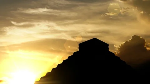 Mayan pyramid over sunset, 3d animation. | Stock Video | Pond5