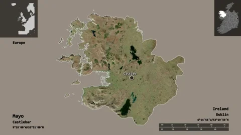 Mayo location. Ireland. Satellite map | Stock Video | Pond5