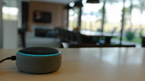 mazon Echo Smart Home Device, Alexa Answ... | Stock Video | Pond5