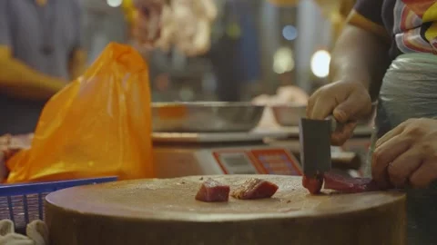 Meat Butchery: Worker chopping pig at We... | Stock Video | Pond5