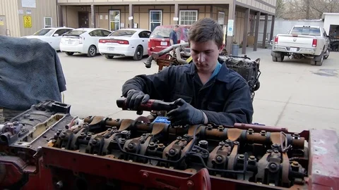 Mechanic working on semi truck diesel tr... | Stock Video | Pond5