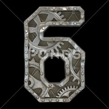 Mechanical alphabet made from rivet metal with gears on black ...
