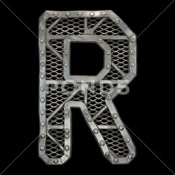 Mechanical alphabet made from rivet metal with gears on black ...