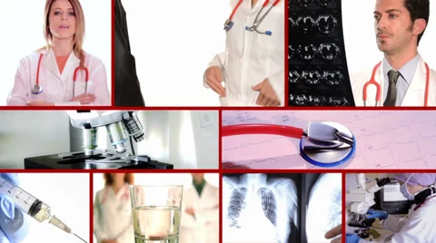 medical doctors collage on red | Stock Video | Pond5