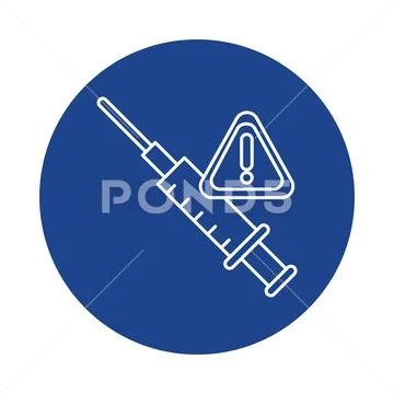 Medical syringe and warning symbol, line block style icon: Royalty Free ...