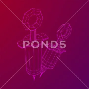 Medical syringe for injection. Wireframe vector illustration.: Royalty ...