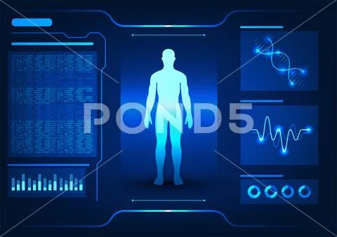 Medical technology The Human body is scanned with number code and wave ...