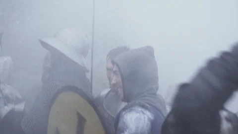 Medieval battle in the smoke, soldiers i... | Stock Video | Pond5