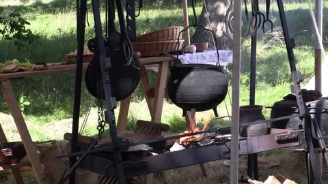 Medieval Cauldron cooking over an open f... | Stock Video | Pond5