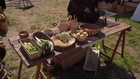Medieval Festival. Preparing To Cook Med... | Stock Video | Pond5