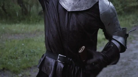 Medieval knight in the forest under the ... | Stock Video | Pond5