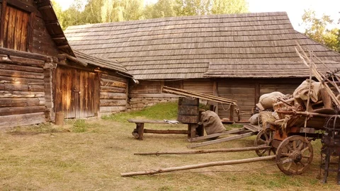 Medieval log cabin in the forest. | Stock Video | Pond5
