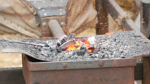 Medieval method of forging iron, the bla... | Stock Video | Pond5