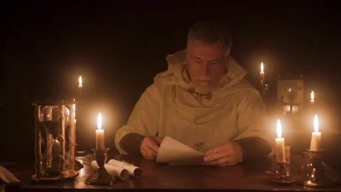 medieval scene of a man opening and writ... | Stock Video | Pond5