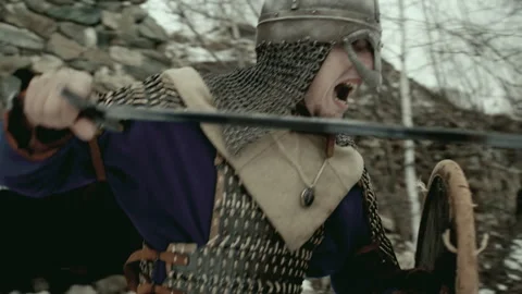 Medieval Warrior Shouting and Attacking ... | Stock Video | Pond5