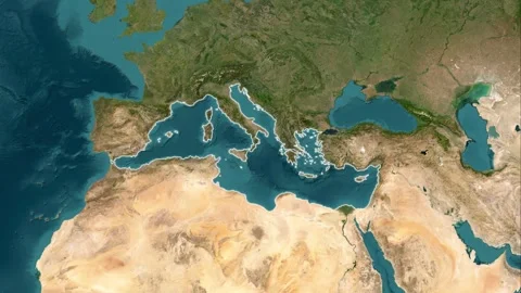 Mediterranean sea map zoom from space, M... | Stock Video | Pond5