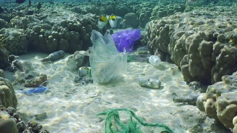 Medium shot, Plastic pollution on beauti... | Stock Video | Pond5