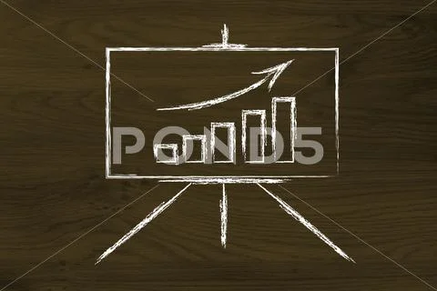 Meeting room whiteboard stand with positive stats graph: Graphic #51935741