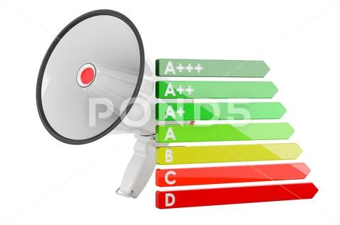 Megaphone with energy efficiency chart, 3D rendering Illustration ...