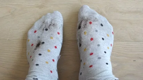 men feet with dirty socks while sitting ... | Stock Video | Pond5