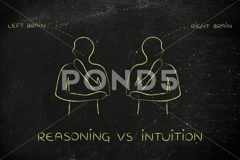 Men with left and right brain captions, reasoning vs intuition: Graphic ...