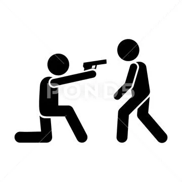 Men shoot gun icon. Simple warning armed man icons for ui and ux ...