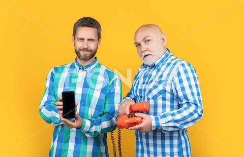 Men with vs technology isolated on yellow. men with vs technology in ...