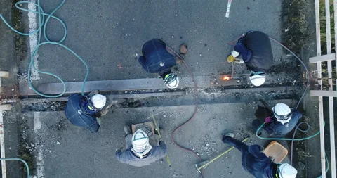 Men working on a bridge construction | Stock Video | Pond5