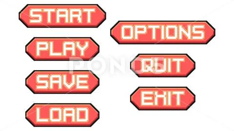 Menu interface buttons pixel art set. 8 bit graphical user interface elements: Royalty Free ...