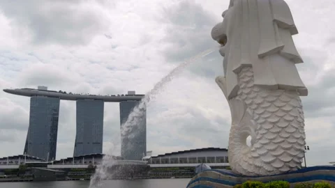 Merlion back side view to Marina Bay Sky... | Stock Video | Pond5