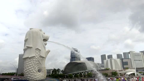 Merlion Singapore cloudy day full of tou... | Stock Video | Pond5