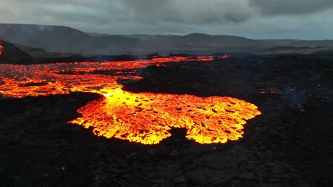 Mesmeraizing lava view. Aerial shot of h... | Stock Video | Pond5