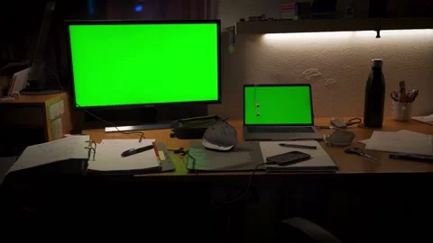A messy desktop with a green-screen comp... | Stock Video | Pond5