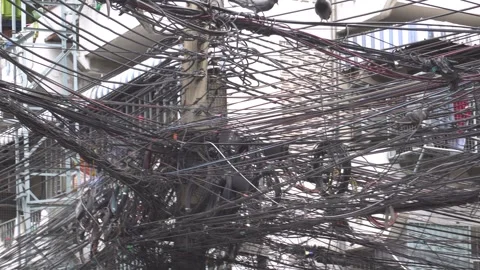 Messy electrical wire cable outdoor with... | Stock Video | Pond5