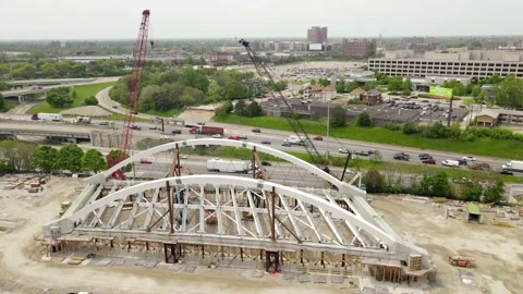 Metal arch bridge construction for I 94 ... | Stock Video | Pond5