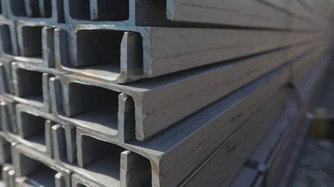 The metal channel laid in rows in the op... | Stock Video | Pond5