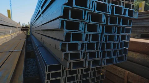 The metal channel laid in rows in the op... | Stock Video | Pond5